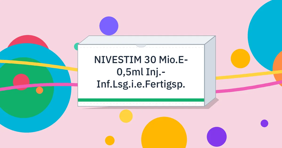 Symbolbild: Packung mit der Aufschrift NIVESTIM 30 Mio.E-0,5ml Inj.-Inf.Lsg.i.e.Fertigsp. (PZN 11646366) – Verfügbarkeit und Bezug in Apotheken in Frankfurt am Main