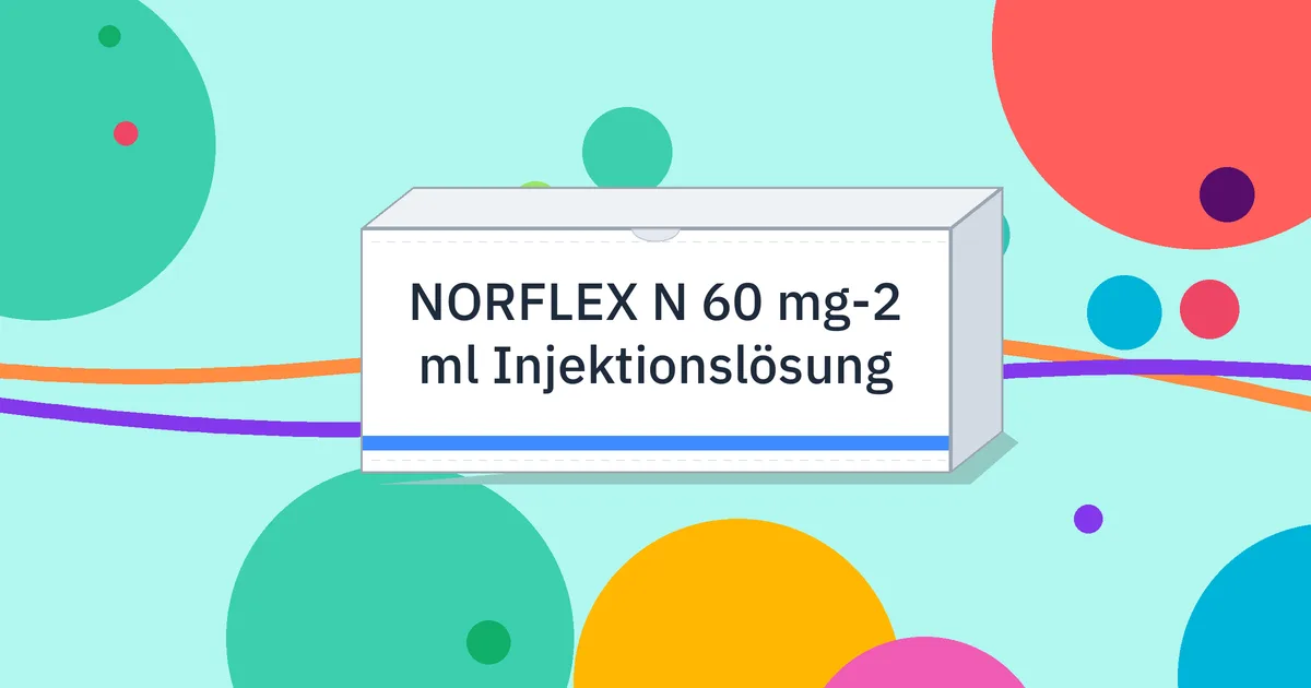 Symbolbild: Packung mit der Aufschrift NORFLEX N 60 mg-2 ml Injektionslösung (PZN 09686370) – Verfügbarkeit und Bezug in Apotheken in Frankfurt am Main