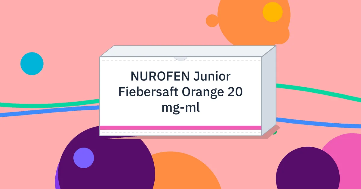 Symbolbild: Packung mit der Aufschrift NUROFEN Junior Fiebersaft Orange 20 mg-ml (PZN 16205690) – Verfügbarkeit und Bezug in Apotheken in Frankfurt am Main
