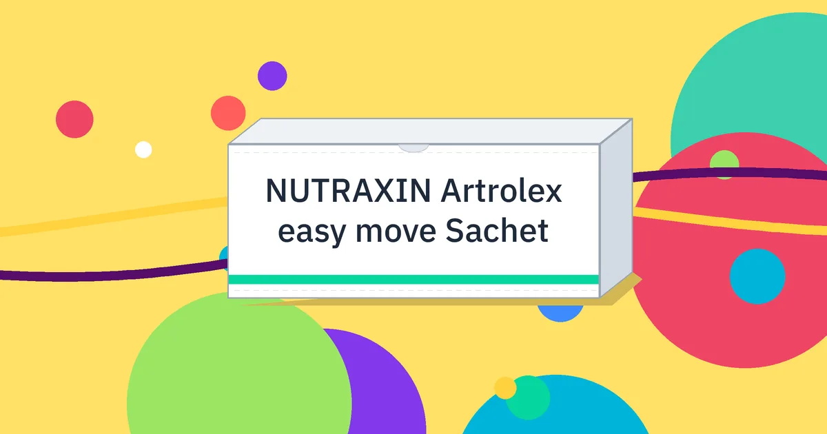 Symbolbild: Packung mit der Aufschrift NUTRAXIN Artrolex easy move Sachet (PZN 20508611) – Verfügbarkeit und Bezug in Apotheken in Frankfurt am Main