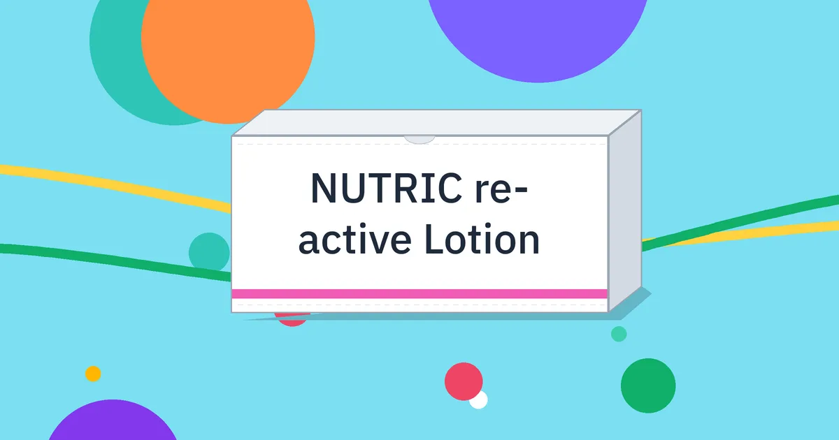 Symbolbild: Packung mit der Aufschrift NUTRIC re-active Lotion (PZN 11070297) – Verfügbarkeit und Bezug in Apotheken in Frankfurt am Main