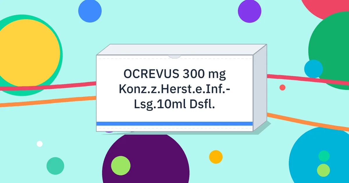 Symbolbild: Packung mit der Aufschrift OCREVUS 300 mg Konz.z.Herst.e.Inf.-Lsg.10ml Dsfl. (PZN 19809164) – Verfügbarkeit und Bezug in Apotheken in Frankfurt am Main