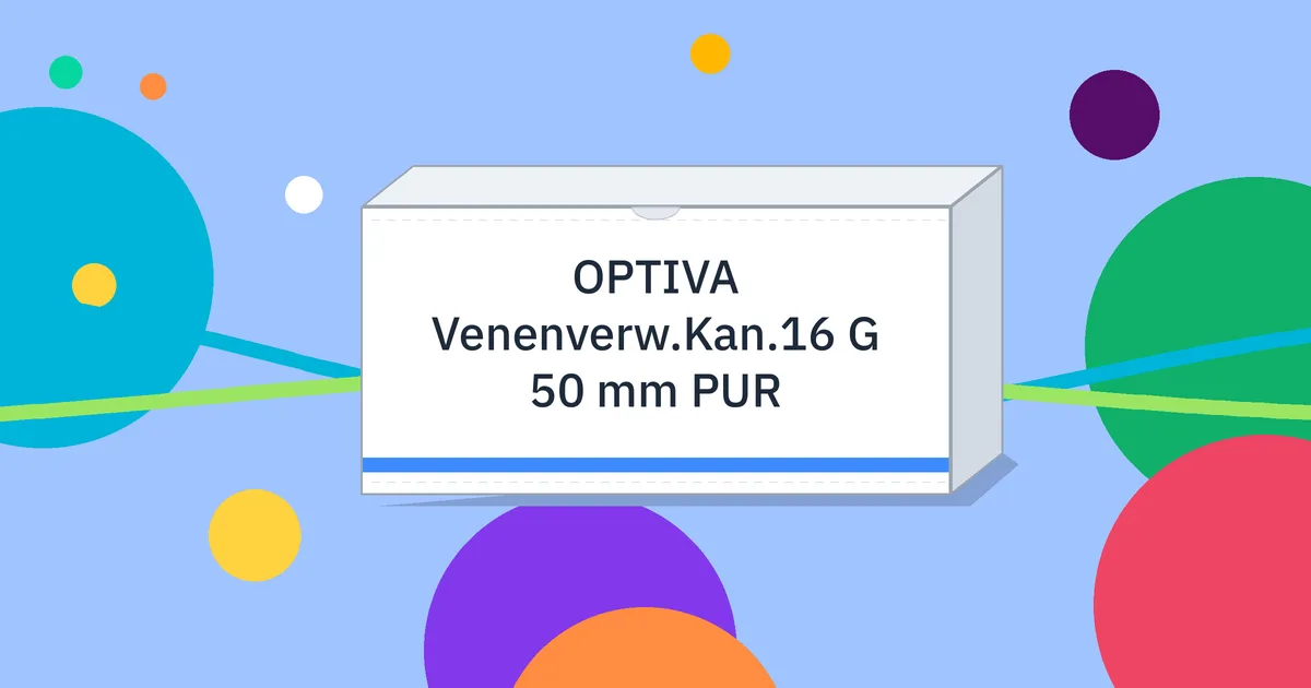 Symbolbild: Packung mit der Aufschrift OPTIVA Venenverw.Kan.16 G 50 mm PUR (PZN 09106763) – Verfügbarkeit und Bezug in Apotheken in Frankfurt am Main