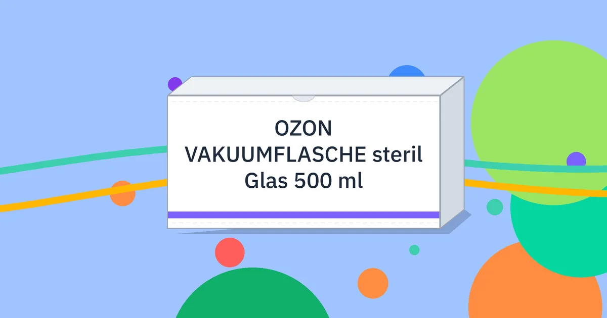 Symbolbild: Packung mit der Aufschrift OZON VAKUUMFLASCHE steril Glas 500 ml (PZN 09251531) – Verfügbarkeit und Bezug in Apotheken in Frankfurt am Main