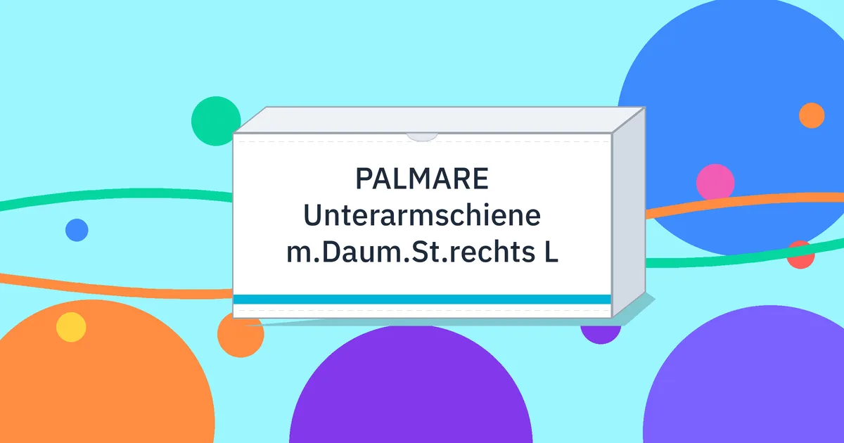 Symbolbild: Packung mit der Aufschrift PALMARE Unterarmschiene m.Daum.St.rechts L (PZN 02640264) – Verfügbarkeit und Bezug in Apotheken in Frankfurt am Main