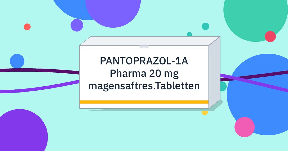 Symbolbild: Packung mit der Aufschrift PANTOPRAZOL-1A Pharma 20 mg magensaftres.Tabletten (PZN 05046863) – Verfügbarkeit und Bezug in Apotheken in Frankfurt am Main