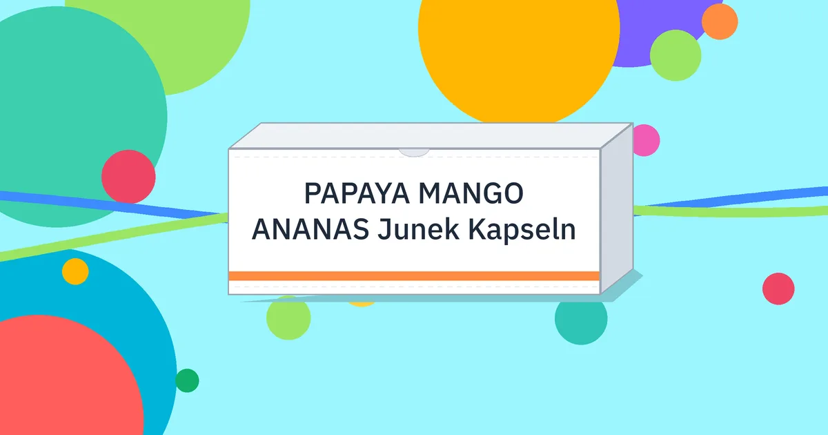 Symbolbild: Packung mit der Aufschrift PAPAYA MANGO ANANAS Junek Kapseln (PZN 03500950) – Verfügbarkeit und Bezug in Apotheken in Frankfurt am Main