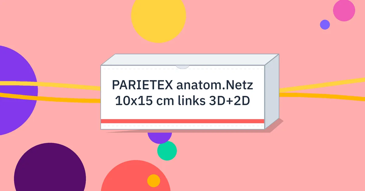 Symbolbild: Packung mit der Aufschrift PARIETEX anatom.Netz 10x15 cm links 3D+2D (PZN 00431214) – Verfügbarkeit und Bezug in Apotheken in Frankfurt am Main
