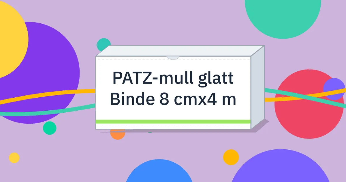 Symbolbild: Packung mit der Aufschrift PATZ-mull glatt Binde 8 cmx4 m (PZN 06814896) – Verfügbarkeit und Bezug in Apotheken in Frankfurt am Main