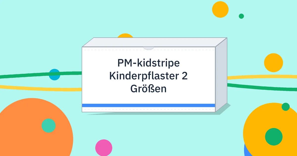 Symbolbild: Packung mit der Aufschrift PM-kidstripe Kinderpflaster 2 Größen (PZN 18844738) – Verfügbarkeit und Bezug in Apotheken in Frankfurt am Main