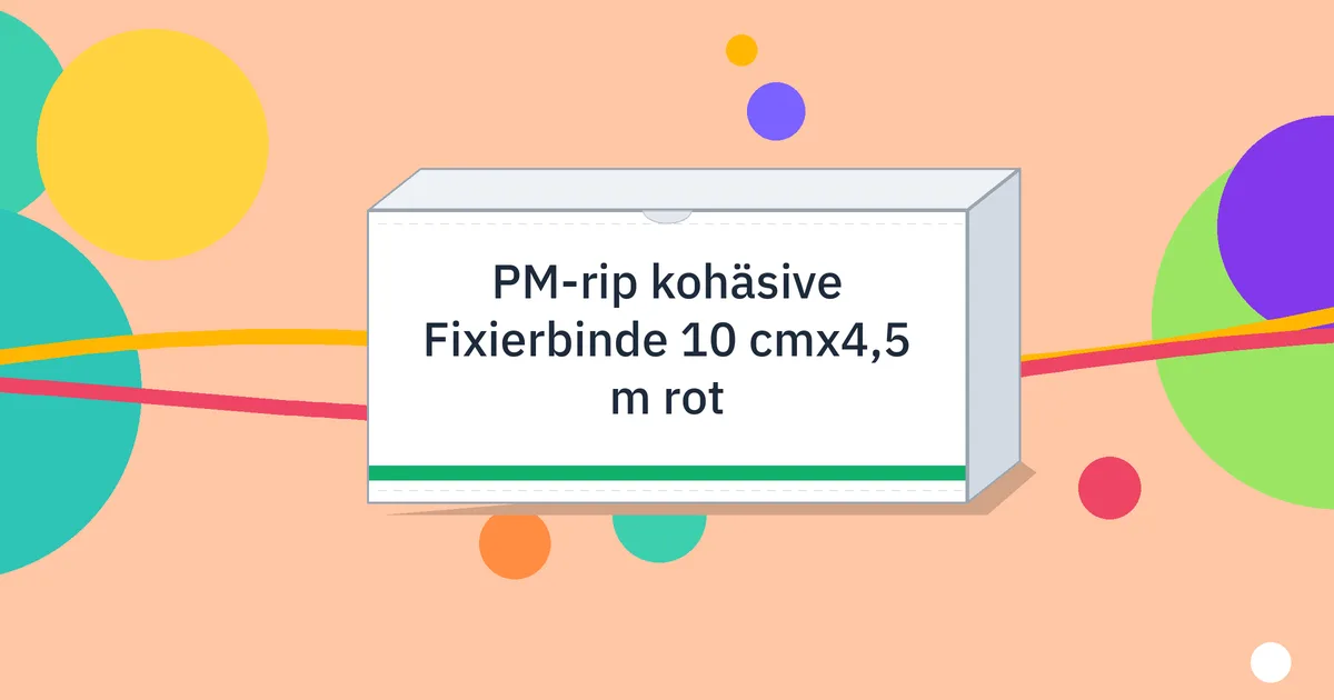 Symbolbild: Packung mit der Aufschrift PM-rip kohäsive Fixierbinde 10 cmx4,5 m rot (PZN 18845270) – Verfügbarkeit und Bezug in Apotheken in Frankfurt am Main