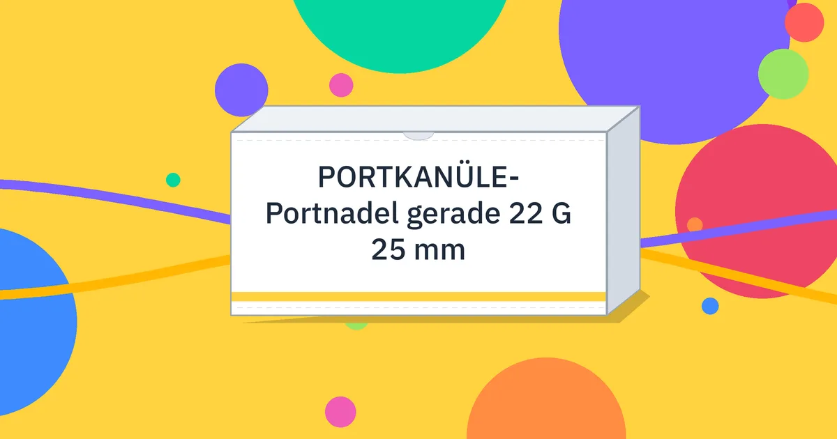 Symbolbild: Packung mit der Aufschrift PORTKANÜLE-Portnadel gerade 22 G 25 mm (PZN 10010910) – Verfügbarkeit und Bezug in Apotheken in Frankfurt am Main