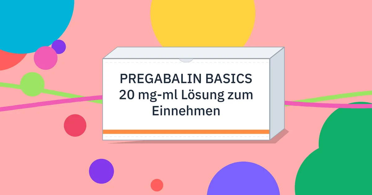 Symbolbild: Packung mit der Aufschrift PREGABALIN BASICS 20 mg-ml Lösung zum Einnehmen (PZN 17580616) – Verfügbarkeit und Bezug in Apotheken in Frankfurt am Main