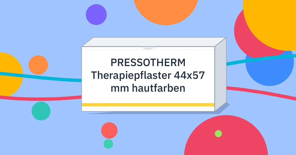 Symbolbild: Packung mit der Aufschrift PRESSOTHERM Therapiepflaster 44x57 mm hautfarben (PZN 11109987) – Verfügbarkeit und Bezug in Apotheken in Frankfurt am Main