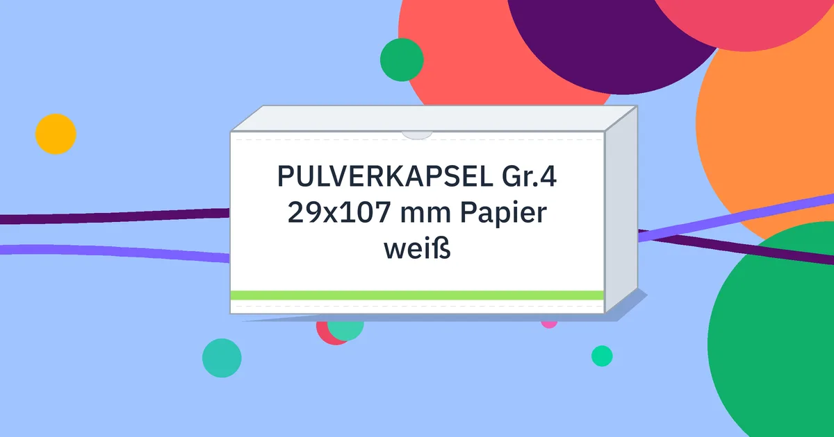 Symbolbild: Packung mit der Aufschrift PULVERKAPSEL Gr.4 29x107 mm Papier weiß (PZN 18014988) – Verfügbarkeit und Bezug in Apotheken in Frankfurt am Main