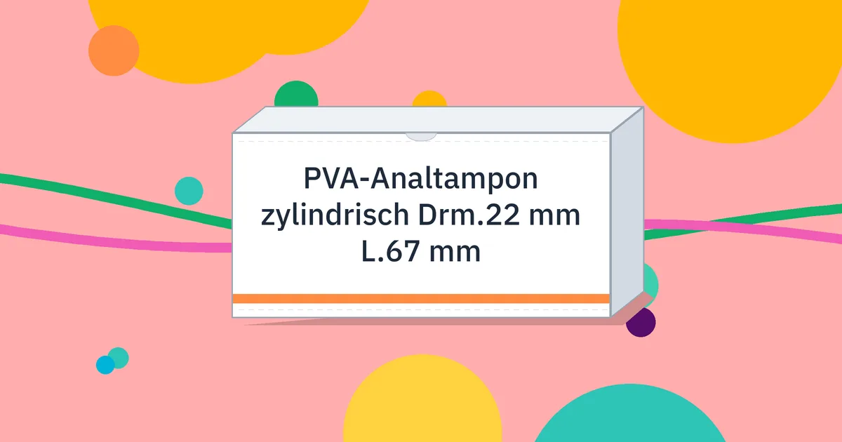 Symbolbild: Packung mit der Aufschrift PVA-Analtampon zylindrisch Drm.22 mm L.67 mm (PZN 12551685) – Verfügbarkeit und Bezug in Apotheken in Frankfurt am Main