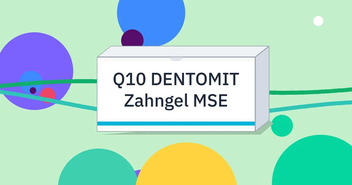 Symbolbild: Packung mit der Aufschrift Q10 DENTOMIT Zahngel MSE (PZN 07004691) – Verfügbarkeit und Bezug in Apotheken in Frankfurt am Main