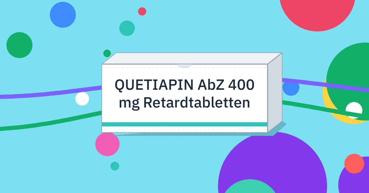 Symbolbild: Packung mit der Aufschrift QUETIAPIN AbZ 400 mg Retardtabletten (PZN 09272881) – Verfügbarkeit und Bezug in Apotheken in Frankfurt am Main