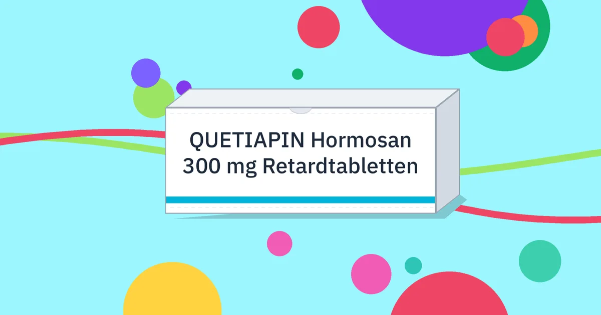 Symbolbild: Packung mit der Aufschrift QUETIAPIN Hormosan 300 mg Retardtabletten (PZN 11146014) – Verfügbarkeit und Bezug in Apotheken in Frankfurt am Main