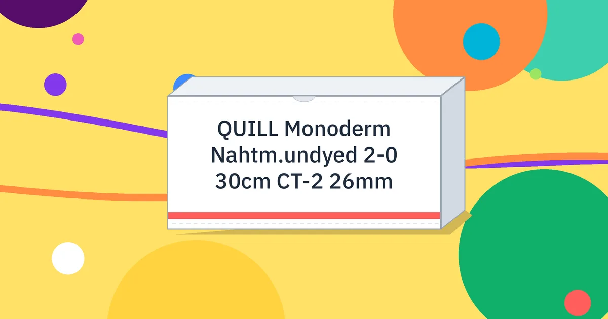 Symbolbild: Packung mit der Aufschrift QUILL Monoderm Nahtm.undyed 2-0 30cm CT-2 26mm (PZN 17988435) – Verfügbarkeit und Bezug in Apotheken in Frankfurt am Main