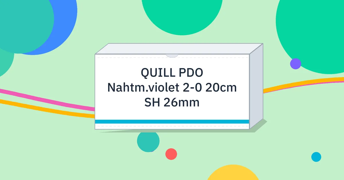 Symbolbild: Packung mit der Aufschrift QUILL PDO Nahtm.violet 2-0 20cm SH 26mm (PZN 17990107) – Verfügbarkeit und Bezug in Apotheken in Frankfurt am Main
