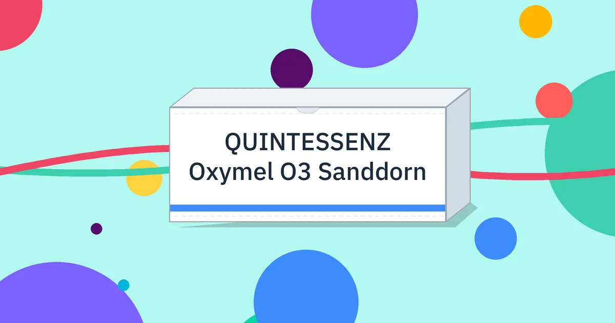 Symbolbild: Packung mit der Aufschrift QUINTESSENZ Oxymel O3 Sanddorn (PZN 18298483) – Verfügbarkeit und Bezug in Apotheken in Frankfurt am Main