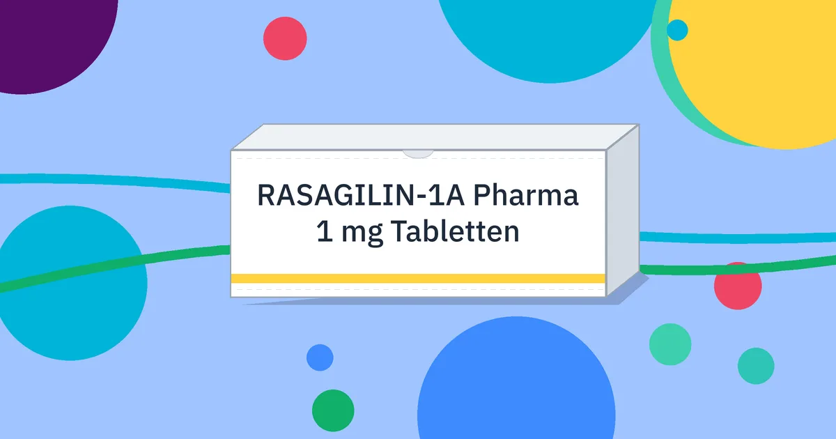 Symbolbild: Packung mit der Aufschrift RASAGILIN-1A Pharma 1 mg Tabletten (PZN 18003631) – Verfügbarkeit und Bezug in Apotheken in Frankfurt am Main