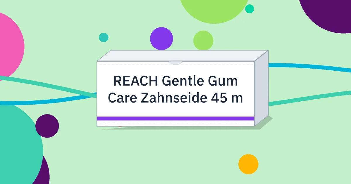 Symbolbild: Packung mit der Aufschrift REACH Gentle Gum Care Zahnseide 45 m (PZN 20740182) – Verfügbarkeit und Bezug in Apotheken in Frankfurt am Main