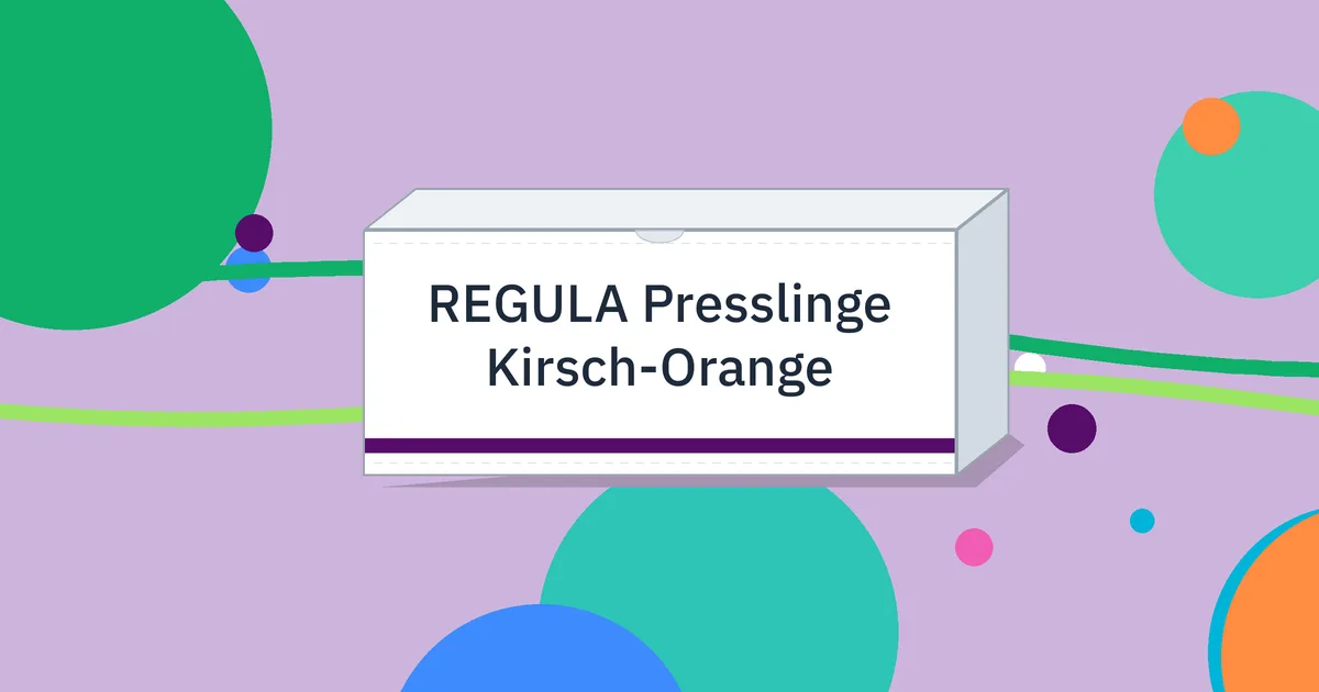 Symbolbild: Packung mit der Aufschrift REGULA Presslinge Kirsch-Orange (PZN 14040629) – Verfügbarkeit und Bezug in Apotheken in Frankfurt am Main