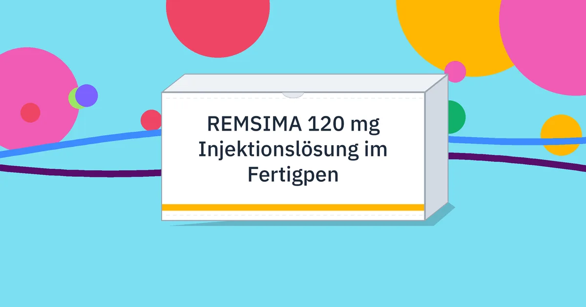 Symbolbild: Packung mit der Aufschrift REMSIMA 120 mg Injektionslösung im Fertigpen (PZN 18173149) – Verfügbarkeit und Bezug in Apotheken in Frankfurt am Main