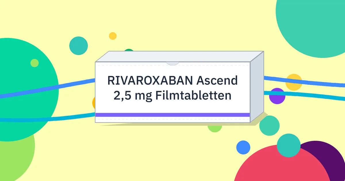 Symbolbild: Packung mit der Aufschrift RIVAROXABAN Ascend 2,5 mg Filmtabletten (PZN 20161900) – Verfügbarkeit und Bezug in Apotheken in Frankfurt am Main