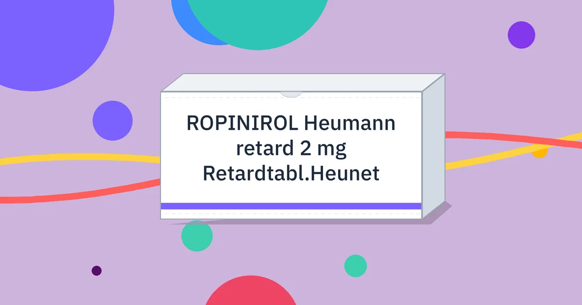 Symbolbild: Packung mit der Aufschrift ROPINIROL Heumann retard 2 mg Retardtabl.Heunet (PZN 16198441) – Verfügbarkeit und Bezug in Apotheken in Frankfurt am Main
