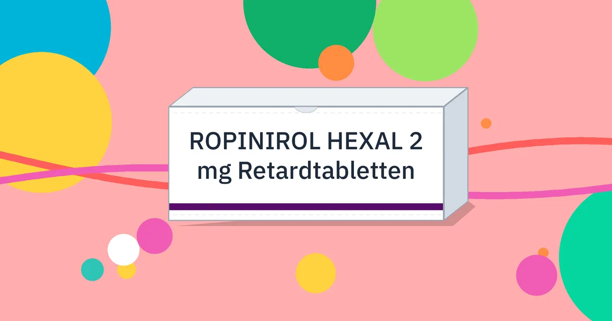 Symbolbild: Packung mit der Aufschrift ROPINIROL HEXAL 2 mg Retardtabletten (PZN 08840627) – Verfügbarkeit und Bezug in Apotheken in Frankfurt am Main
