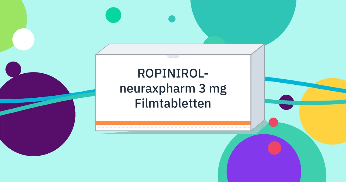 Symbolbild: Packung mit der Aufschrift ROPINIROL-neuraxpharm 3 mg Filmtabletten (PZN 00536835) – Verfügbarkeit und Bezug in Apotheken in Frankfurt am Main