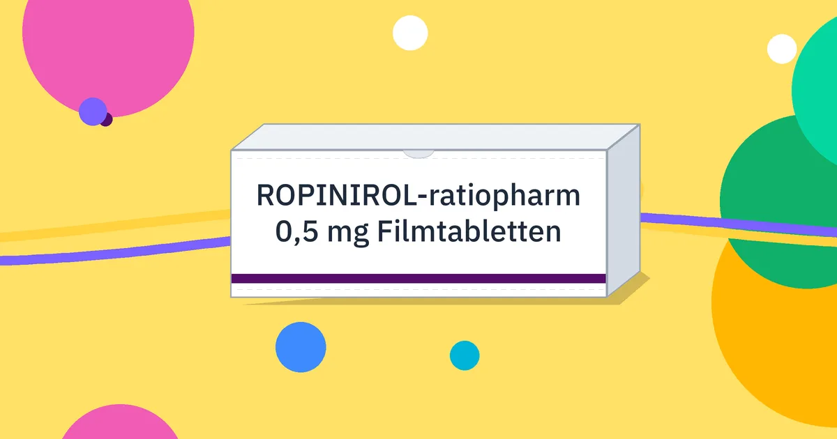Symbolbild: Packung mit der Aufschrift ROPINIROL-ratiopharm 0,5 mg Filmtabletten (PZN 03391716) – Verfügbarkeit und Bezug in Apotheken in Frankfurt am Main