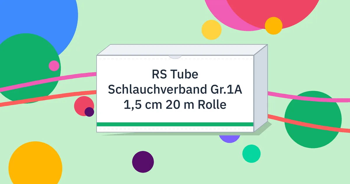 Symbolbild: Packung mit der Aufschrift RS Tube Schlauchverband Gr.1A 1,5 cm 20 m Rolle (PZN 08404323) – Verfügbarkeit und Bezug in Apotheken in Frankfurt am Main
