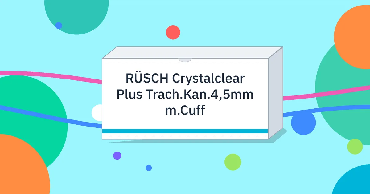 Symbolbild: Packung mit der Aufschrift RÜSCH Crystalclear Plus Trach.Kan.4,5mm m.Cuff (PZN 03431321) – Verfügbarkeit und Bezug in Apotheken in Frankfurt am Main