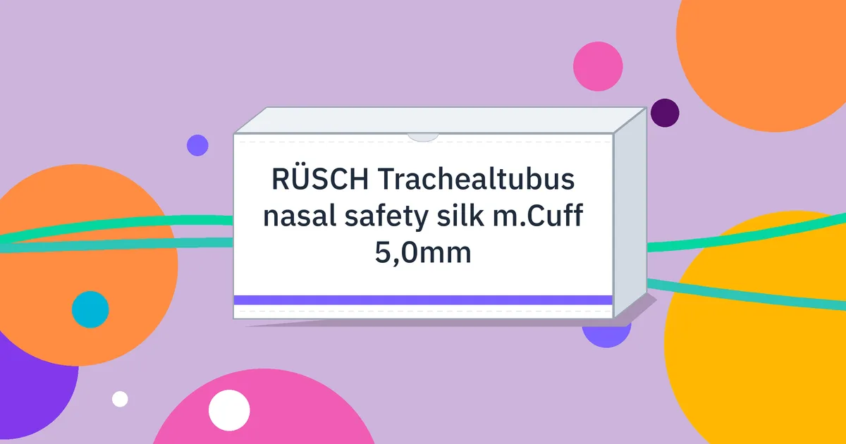 Symbolbild: Packung mit der Aufschrift RÜSCH Trachealtubus nasal safety silk m.Cuff 5,0mm (PZN 12463834) – Verfügbarkeit und Bezug in Apotheken in Frankfurt am Main