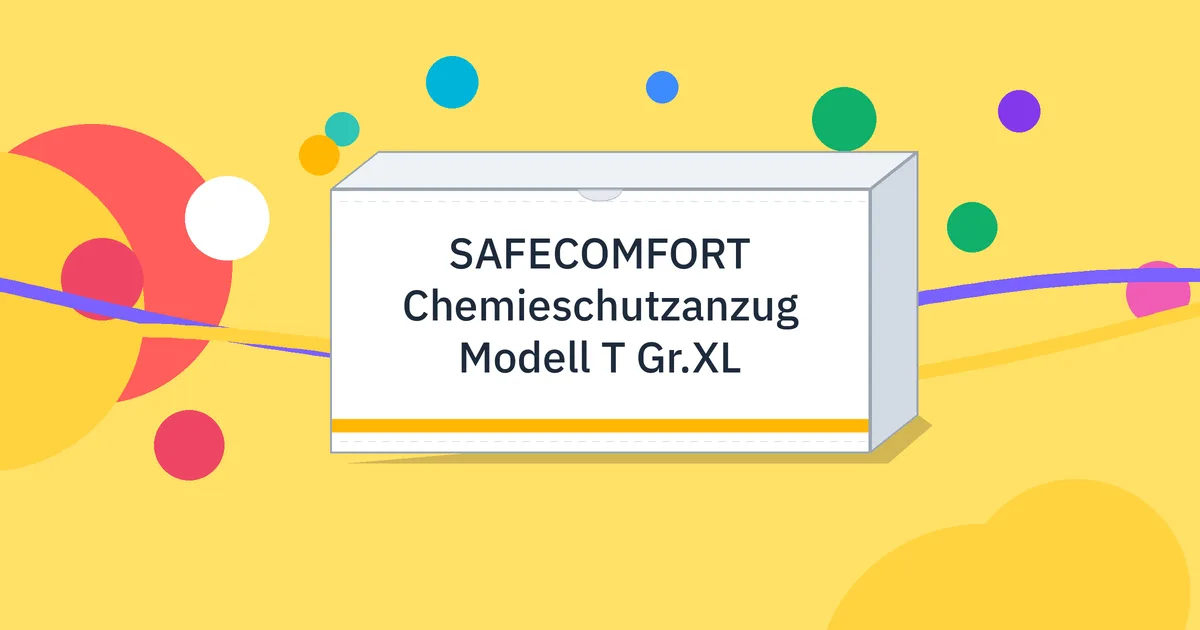 Symbolbild: Packung mit der Aufschrift SAFECOMFORT Chemieschutzanzug Modell T Gr.XL (PZN 15305550) – Verfügbarkeit und Bezug in Apotheken in Frankfurt am Main