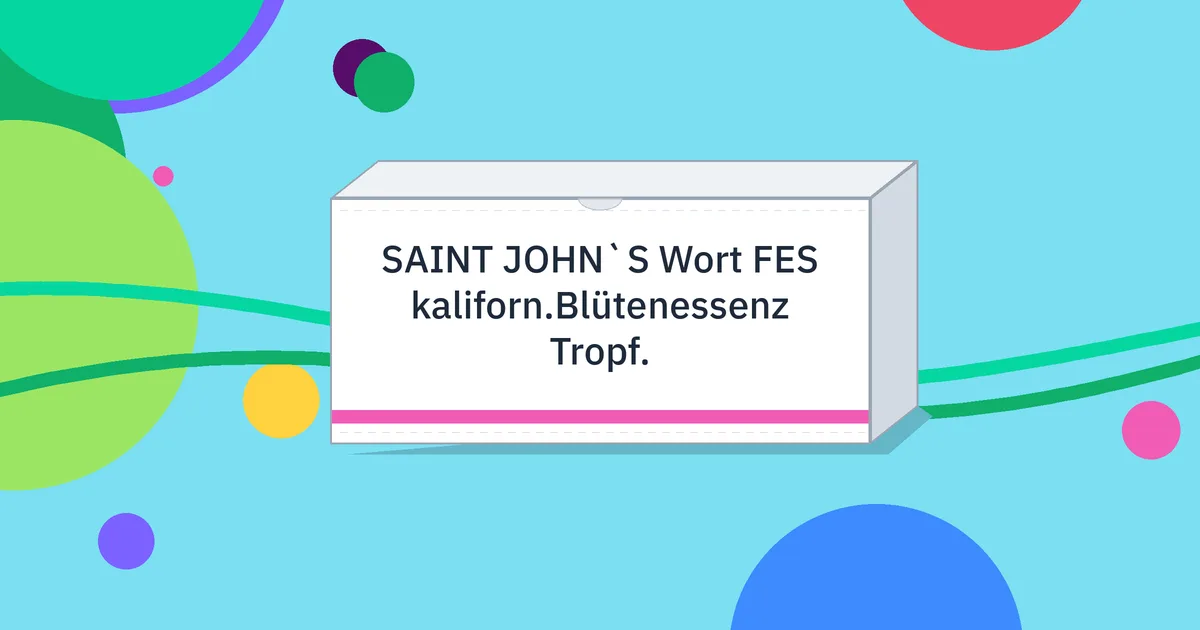 Symbolbild: Packung mit der Aufschrift SAINT JOHN`S Wort FES kaliforn.Blütenessenz Tropf. (PZN 09172760) – Verfügbarkeit und Bezug in Apotheken in Frankfurt am Main
