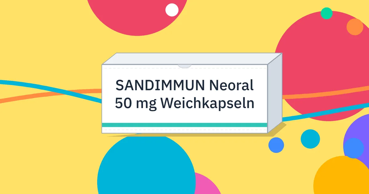 Symbolbild: Packung mit der Aufschrift SANDIMMUN Neoral 50 mg Weichkapseln (PZN 00042777) – Verfügbarkeit und Bezug in Apotheken in Frankfurt am Main
