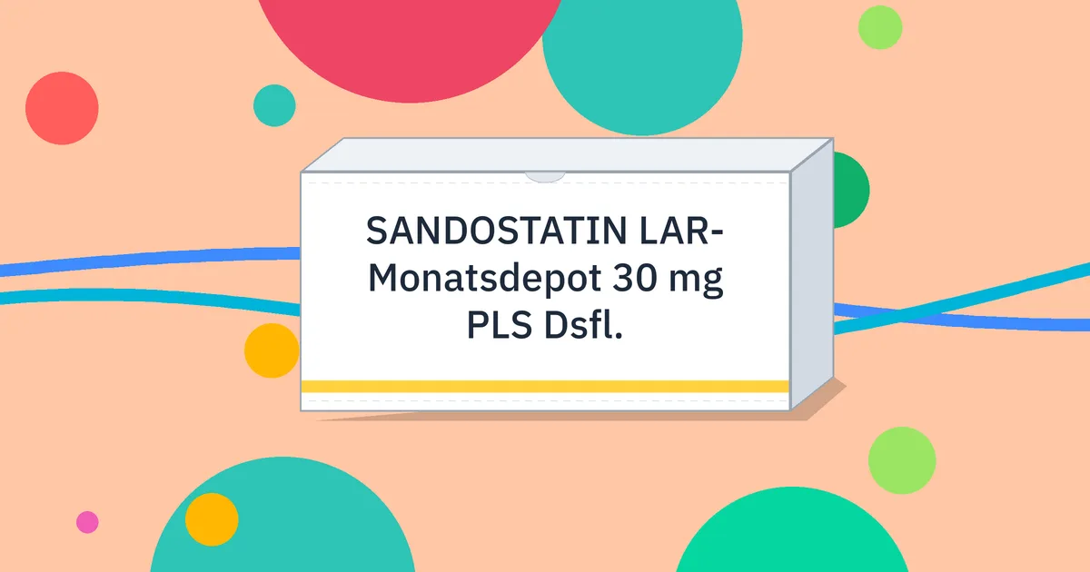 Symbolbild: Packung mit der Aufschrift SANDOSTATIN LAR-Monatsdepot 30 mg PLS Dsfl. (PZN 11885361) – Verfügbarkeit und Bezug in Apotheken in Frankfurt am Main