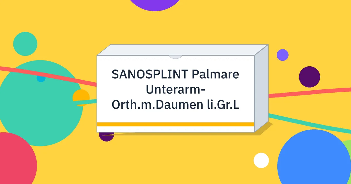 Symbolbild: Packung mit der Aufschrift SANOSPLINT Palmare Unterarm-Orth.m.Daumen li.Gr.L (PZN 11281491) – Verfügbarkeit und Bezug in Apotheken in Frankfurt am Main
