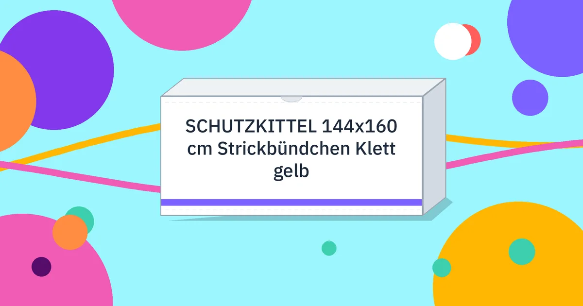 Symbolbild: Packung mit der Aufschrift SCHUTZKITTEL 144x160 cm Strickbündchen Klett gelb (PZN 17583690) – Verfügbarkeit und Bezug in Apotheken in Frankfurt am Main