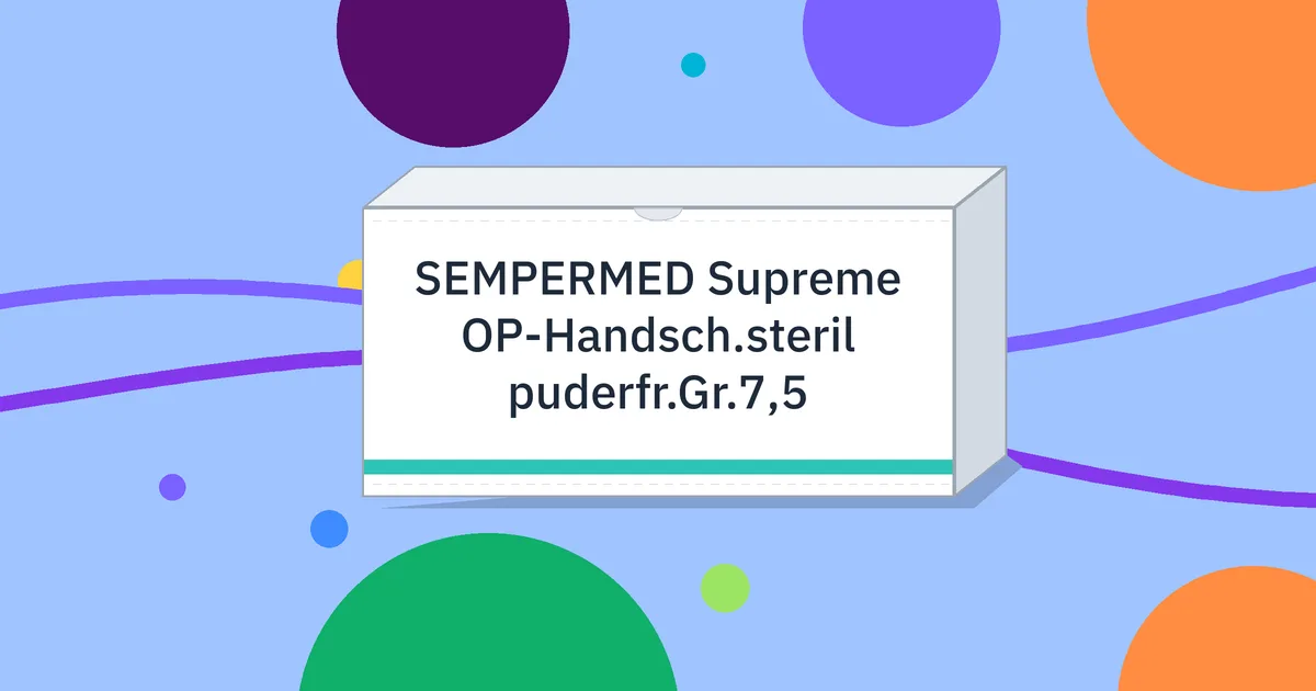Symbolbild: Packung mit der Aufschrift SEMPERMED Supreme OP-Handsch.steril puderfr.Gr.7,5 (PZN 04200871) – Verfügbarkeit und Bezug in Apotheken in Frankfurt am Main