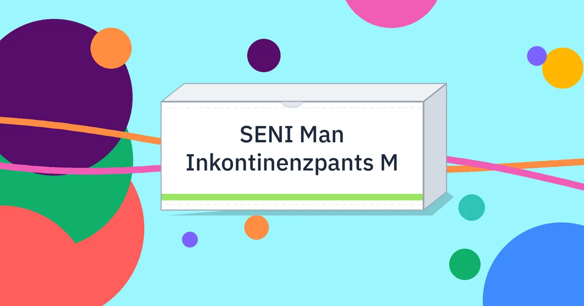 Symbolbild: Packung mit der Aufschrift SENI Man Inkontinenzpants M (PZN 18458136) – Verfügbarkeit und Bezug in Apotheken in Frankfurt am Main