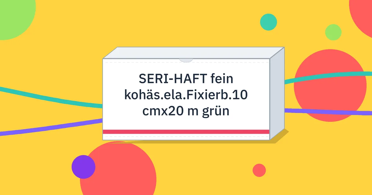 Symbolbild: Packung mit der Aufschrift SERI-HAFT fein kohäs.ela.Fixierb.10 cmx20 m grün (PZN 14381520) – Verfügbarkeit und Bezug in Apotheken in Frankfurt am Main