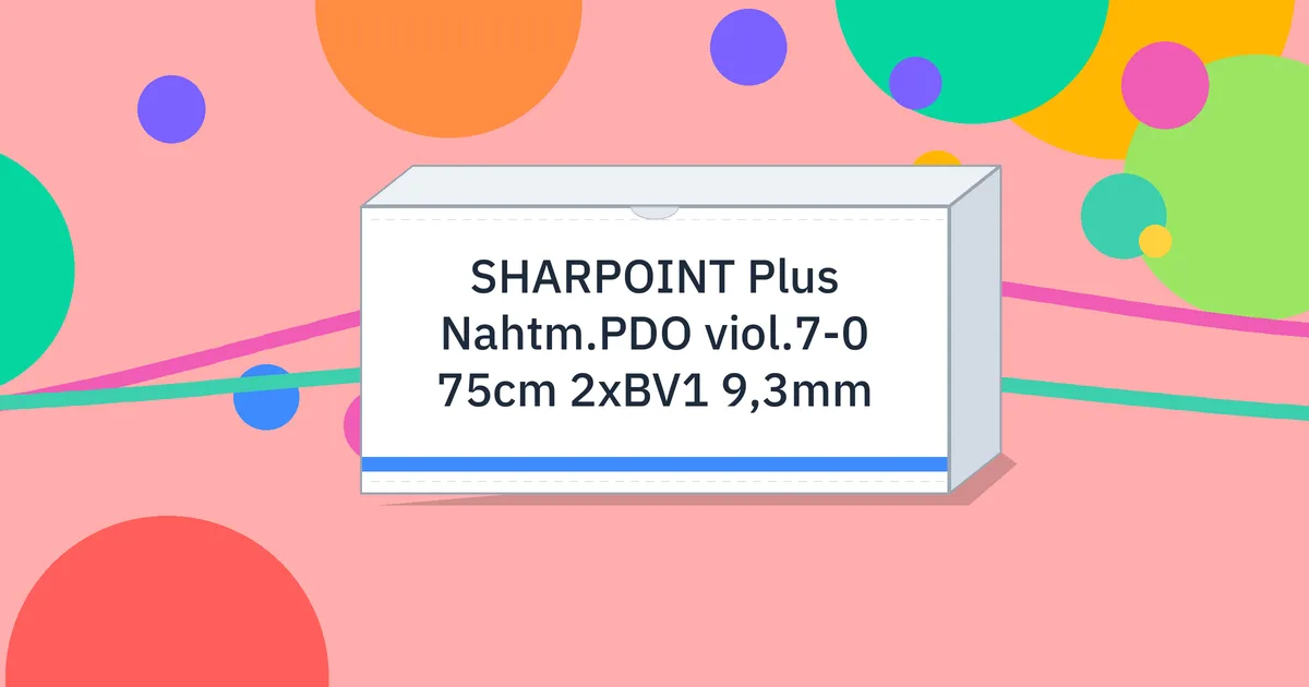 Symbolbild: Packung mit der Aufschrift SHARPOINT Plus Nahtm.PDO viol.7-0 75cm 2xBV1 9,3mm (PZN 17994364) – Verfügbarkeit und Bezug in Apotheken in Frankfurt am Main