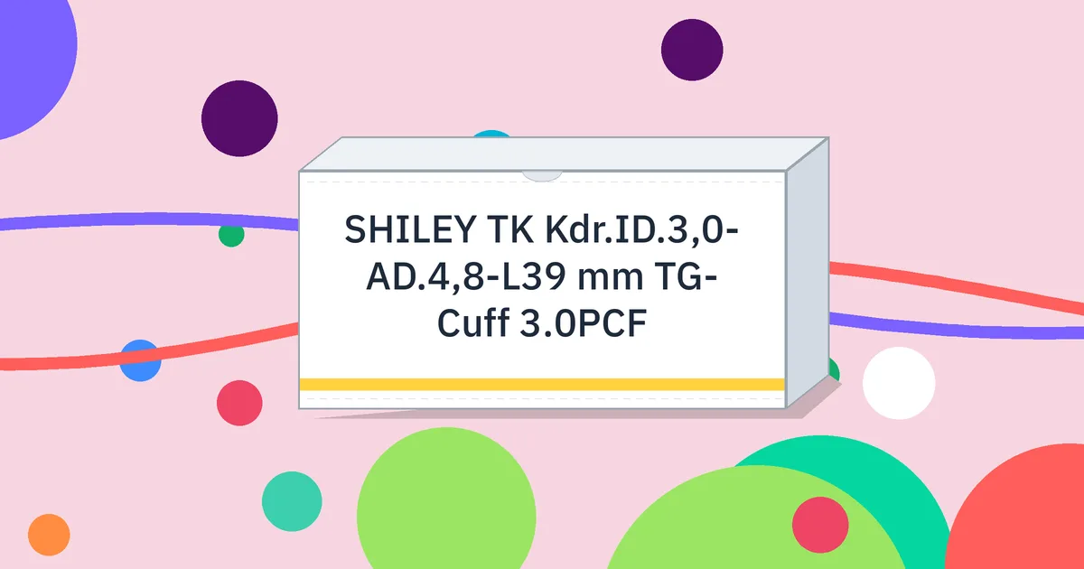 Symbolbild: Packung mit der Aufschrift SHILEY TK Kdr.ID.3,0-AD.4,8-L39 mm TG-Cuff 3.0PCF (PZN 11596220) – Verfügbarkeit und Bezug in Apotheken in Frankfurt am Main