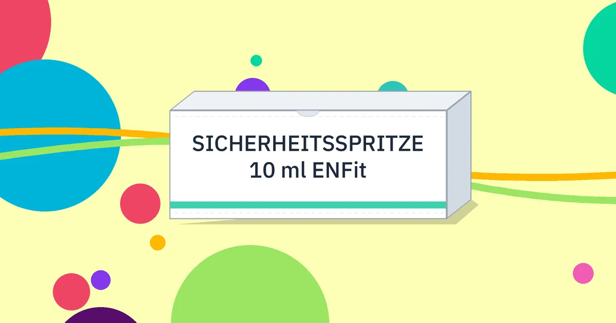 Symbolbild: Packung mit der Aufschrift SICHERHEITSSPRITZE 10 ml ENFit (PZN 15240253) – Verfügbarkeit und Bezug in Apotheken in Frankfurt am Main